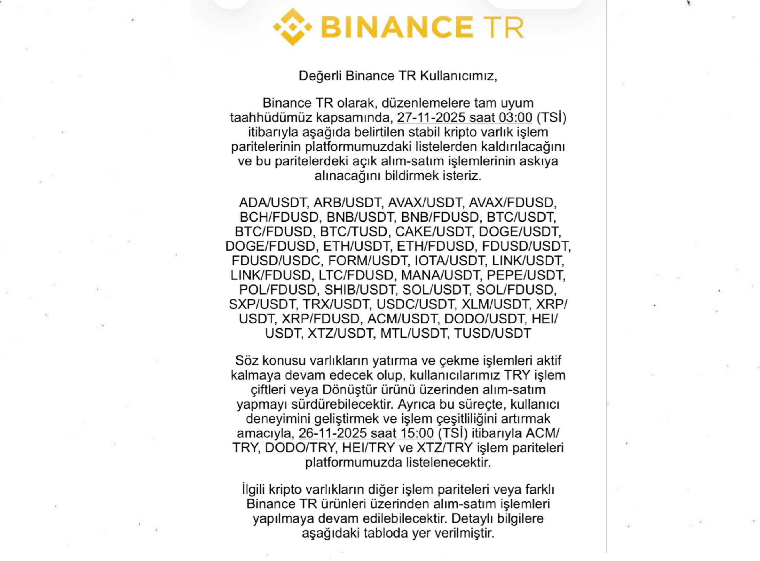 Binance TR kullanıcılarına uyarı | DonanımHaber